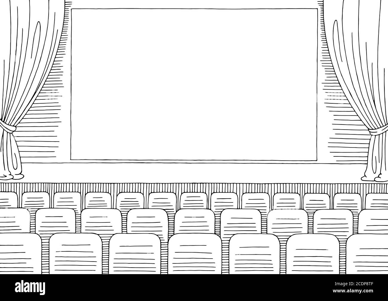 Kino Innengrafik schwarz weiß Skizze Illustration Vektor Stock ...