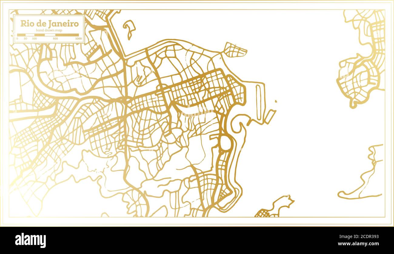 Rio De Janeiro Brasilien Stadtplan im Retro-Stil in goldenen Farben ... Rio De Janeiro Brasilien Stadtplan im Retro-Stil in goldenen Farben ...