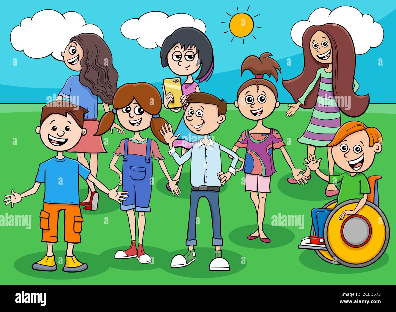 Cartoon Illustration von Kindern und Jugendlichen Comic Charaktere ...