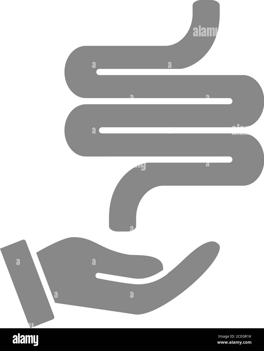 Menschliches Darm auf der Hand graues Symbol. Symbol für die Prävention ...
