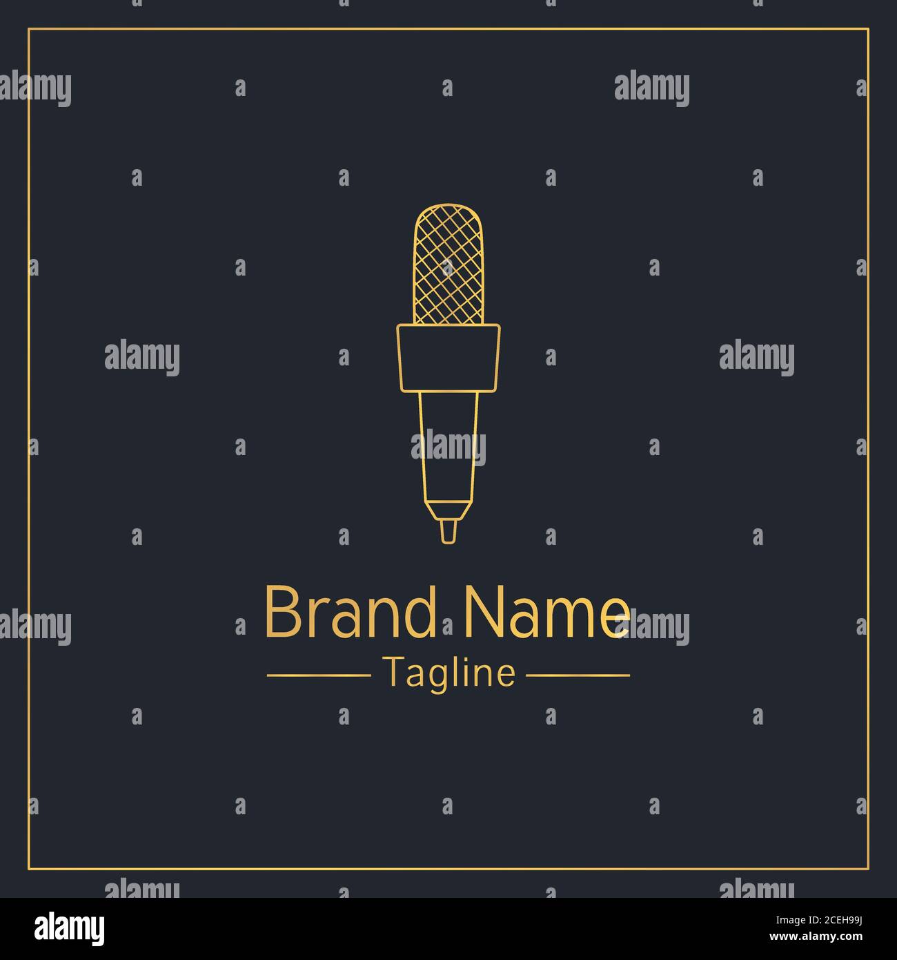 Design-Vorlage für Mikrofon mit goldenem Umriss-Logo Stock-Vektorgrafik - Alamy