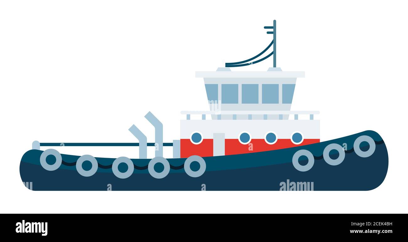 Schlepper zum Schleppen und Kippen andere Schiffe Vektor-Symbol flach ...
