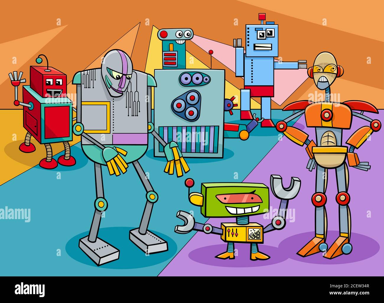 Cartoon Illustration von Funny Comic Roboter Fantasy Charaktere Gruppe ...