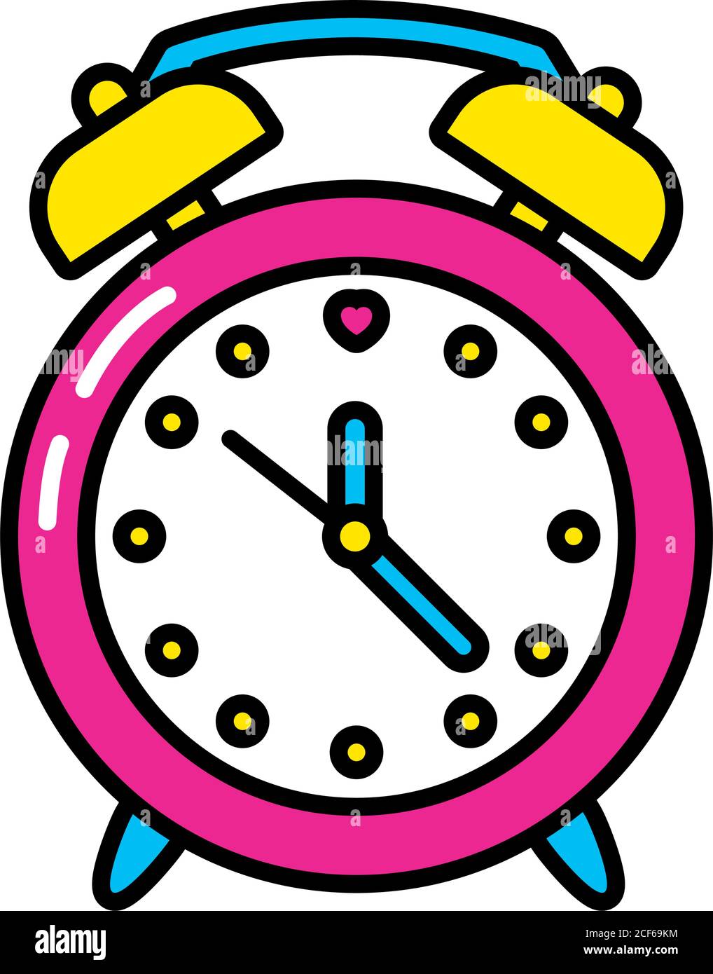 Pop-Art-Elemente, Wecker-Symbol auf weißem Hintergrund, Linien- und ...