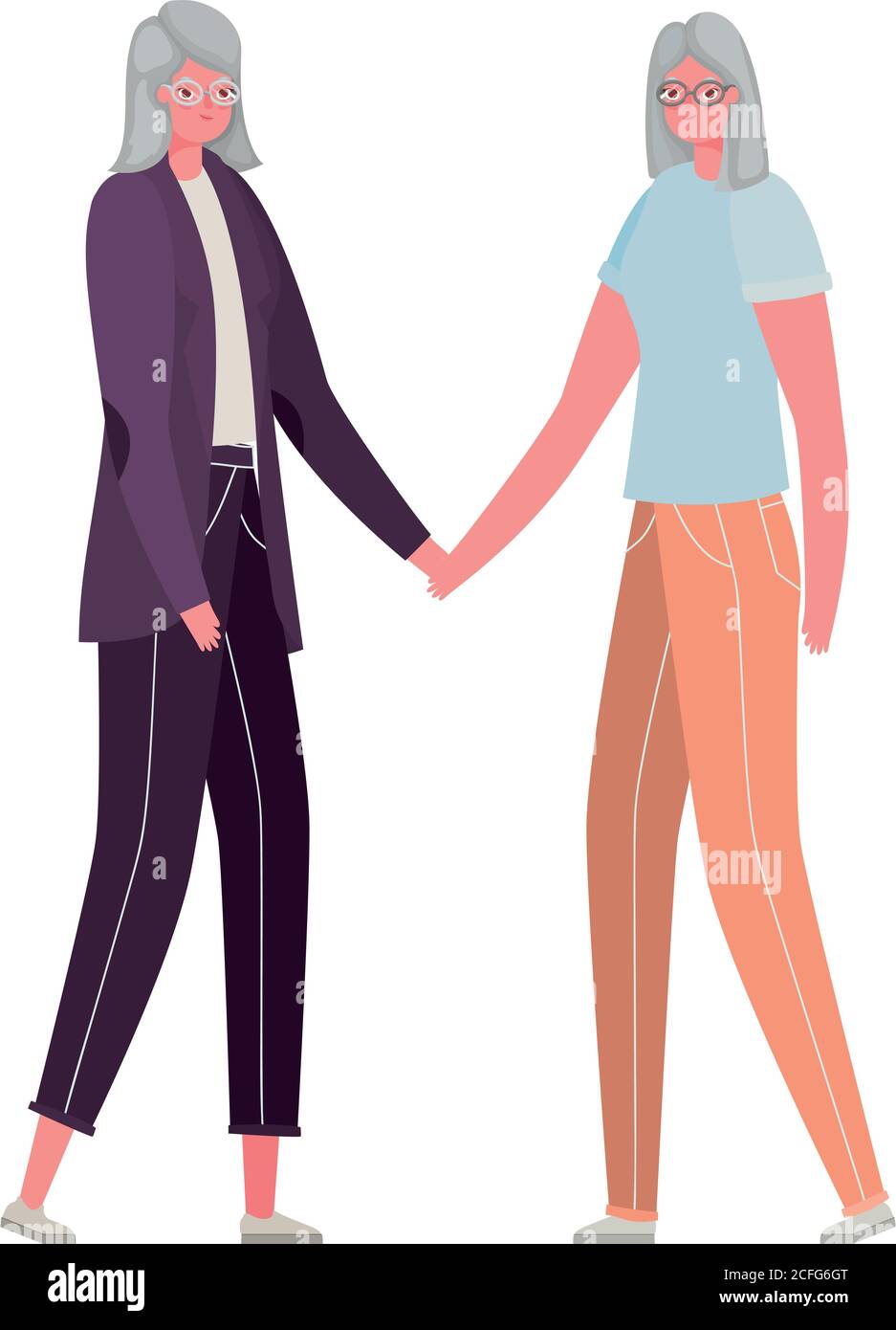 Ältere Frauen Cartoons halten Hände Vektor-Design Stock-Vektorgrafik ...