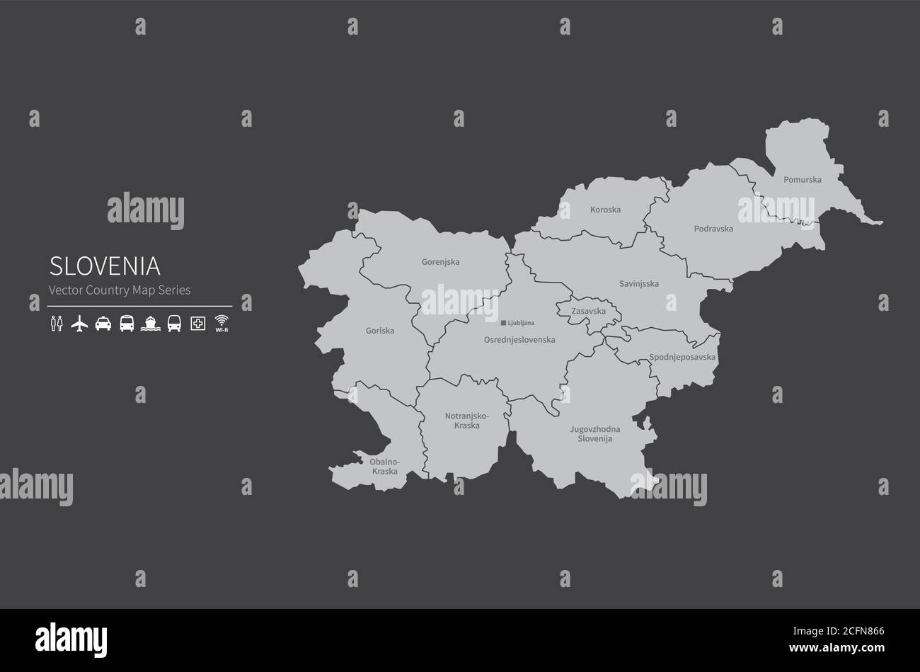 Slowenien-Karte. Nationale Karte der Welt. Grau gefärbte Länder ...
