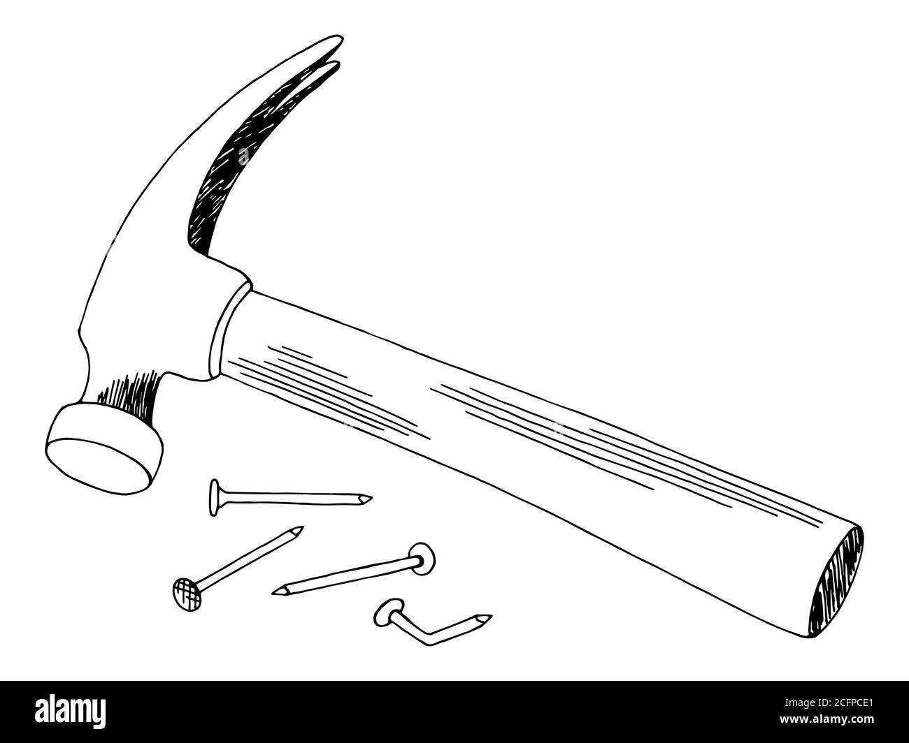 Hammer Grafik schwarz weiß isoliert Skizze Illustration Vektor Stock ...
