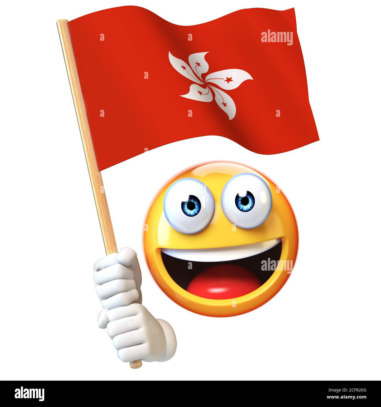 Emoji mit Hong Kong Flagge, Emoticon winkt Nationalflagge von Hong Kong 3d-Rendering ...