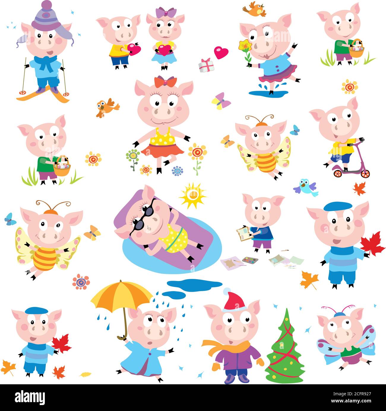 Piggy, Muster, Farbe, Hintergrund, lustig, Vektor, 12 Schweine, Bilder ...