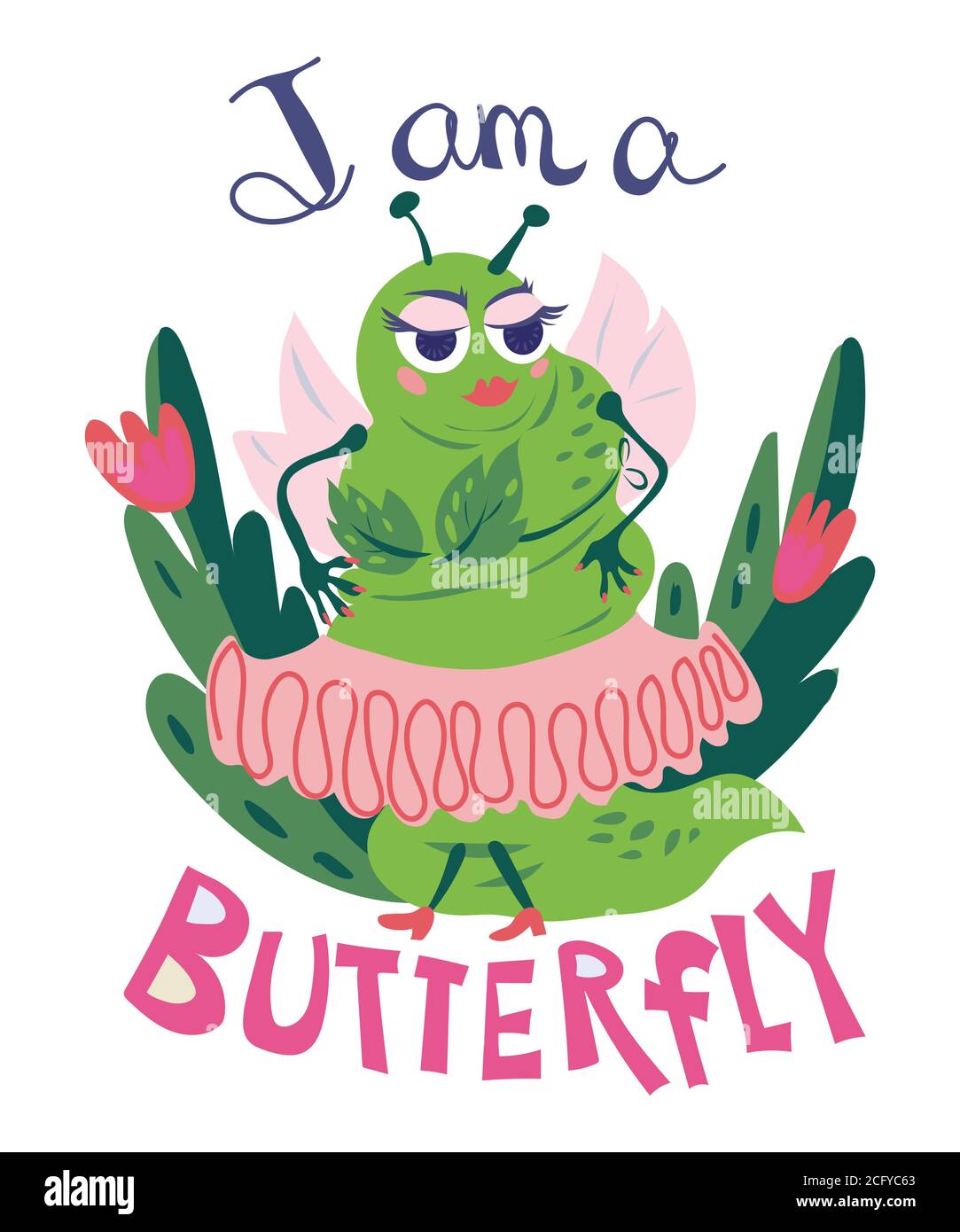 Ich bin ein Schmetterling - Schriftzug und lustige Comic-Schmetterling ...