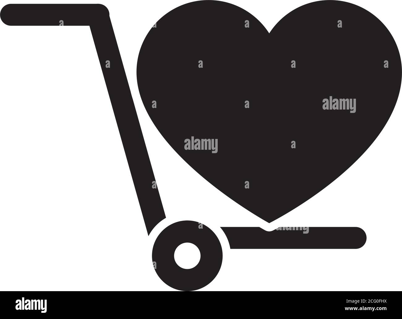 Handwagen mit Herz-Symbol auf weißem Hintergrund, Silhouette Stil ...