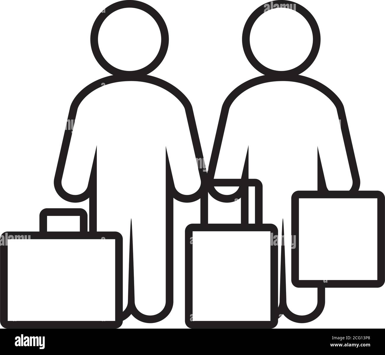 Piktogramm Personen mit Koffern auf weißem Hintergrund, Linienstil ...