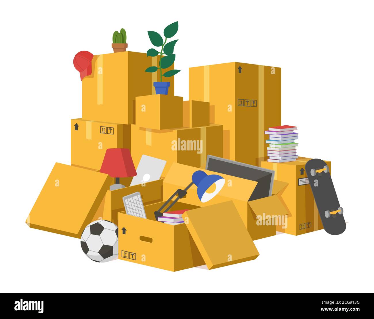 Umzugskartons. Lieferung Kartonschachteln Stapel, gestapelt Karton ...