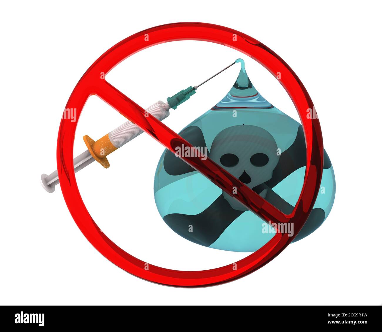 Stilisierte Zigarette als medizinische Spritze mit einer Nadel, ein ...