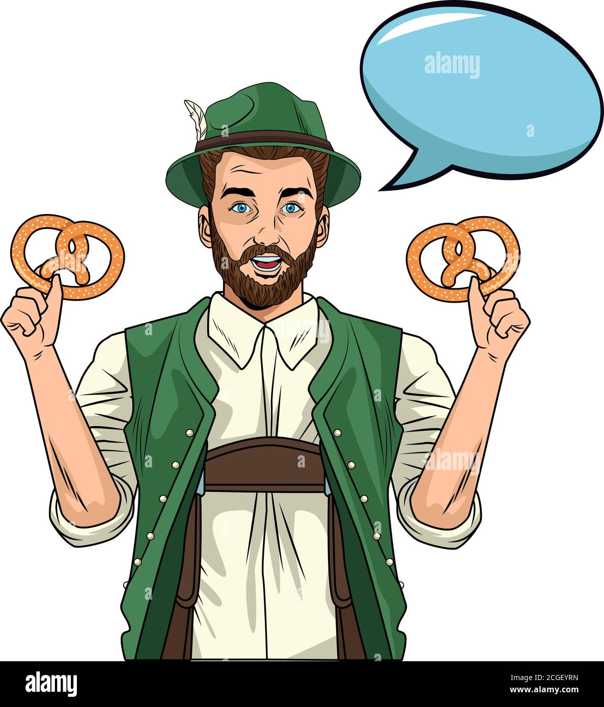 deutscher Mann trägt tiroler Anzug und Brezel Vektor Illustration ...