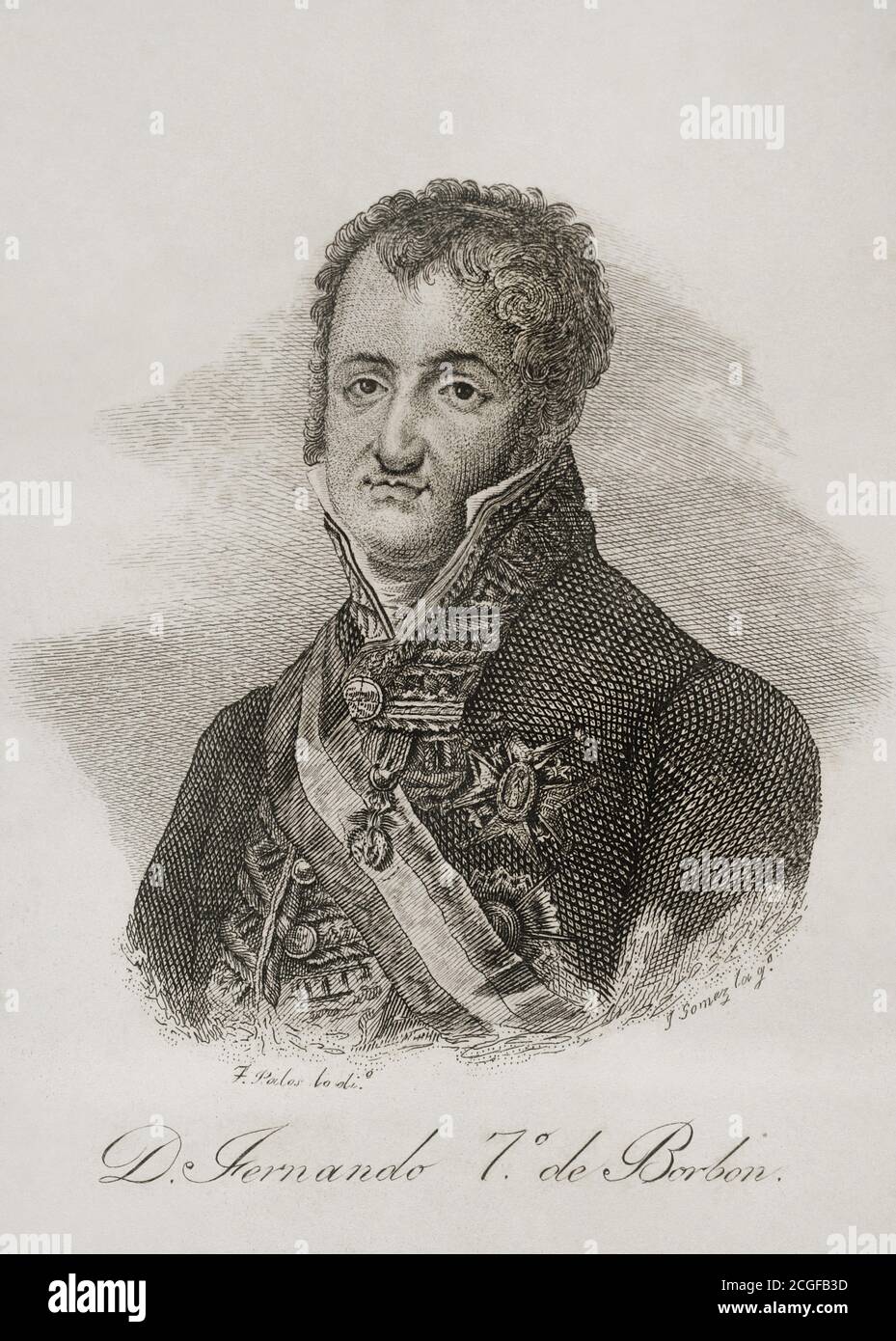 Fernando VII. (1784-1833). Rey de España (1808-1833). Retrato. Grabado ...