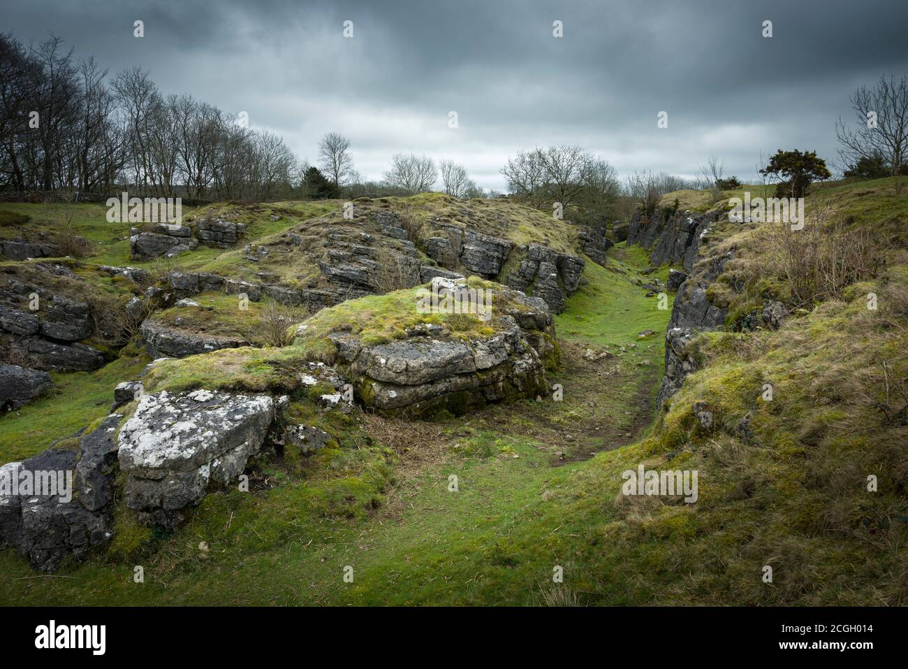 Die alte Bleimine in Ubley Warren zeigt die Rechen, die in den ...