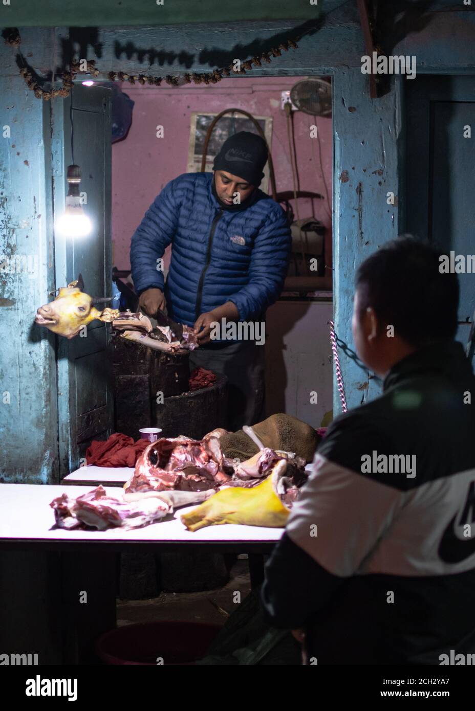 Metzger bereitet schweinefleisch zu -Fotos und -Bildmaterial in hoher ...