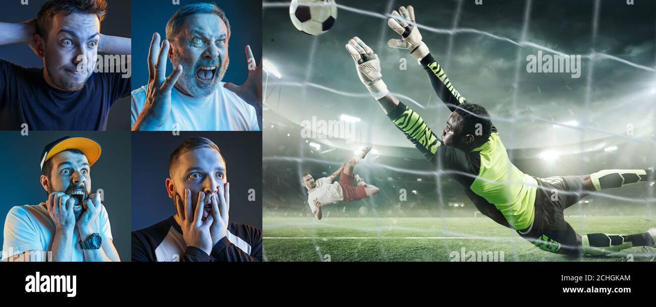 Emotionale Freunde oder Fans sehen Fußball, Fußballspiel im Fernsehen ...