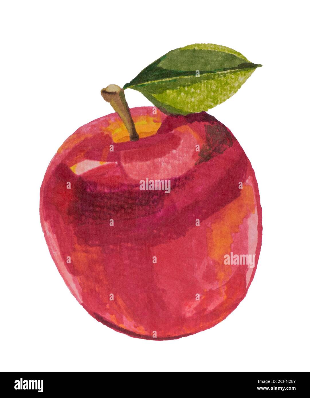 Schöner saftiger roter Apfel von Hand gezeichnet mit Aquarell-Markern ...