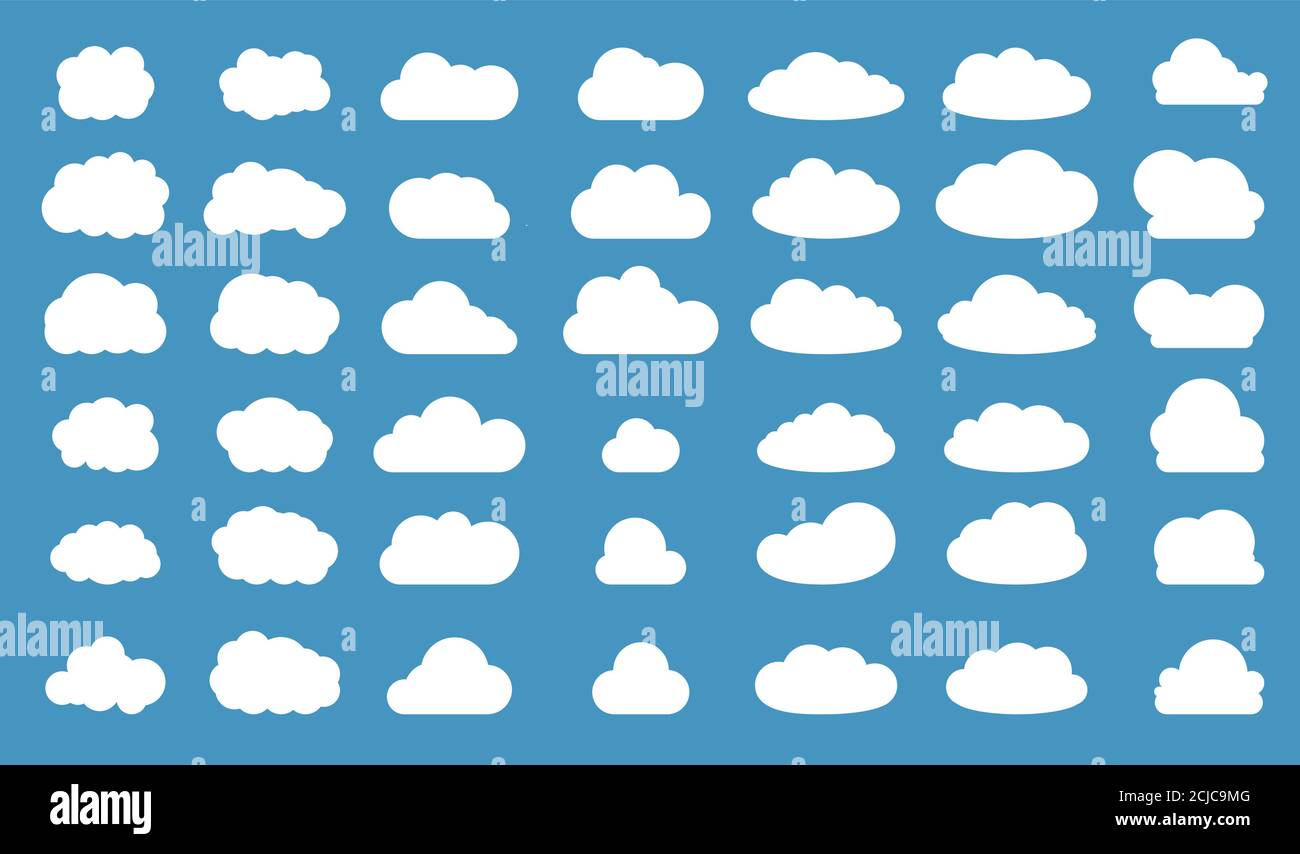 Wolkengruppe in blauem Himmel. Form des Cloud-Symbols. Sammlung von ...
