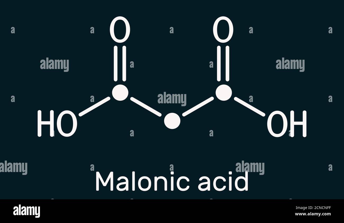 Malonsäure, Dicarbonsäure, Propandiosäuremolekül. Die ionisierte Form ...