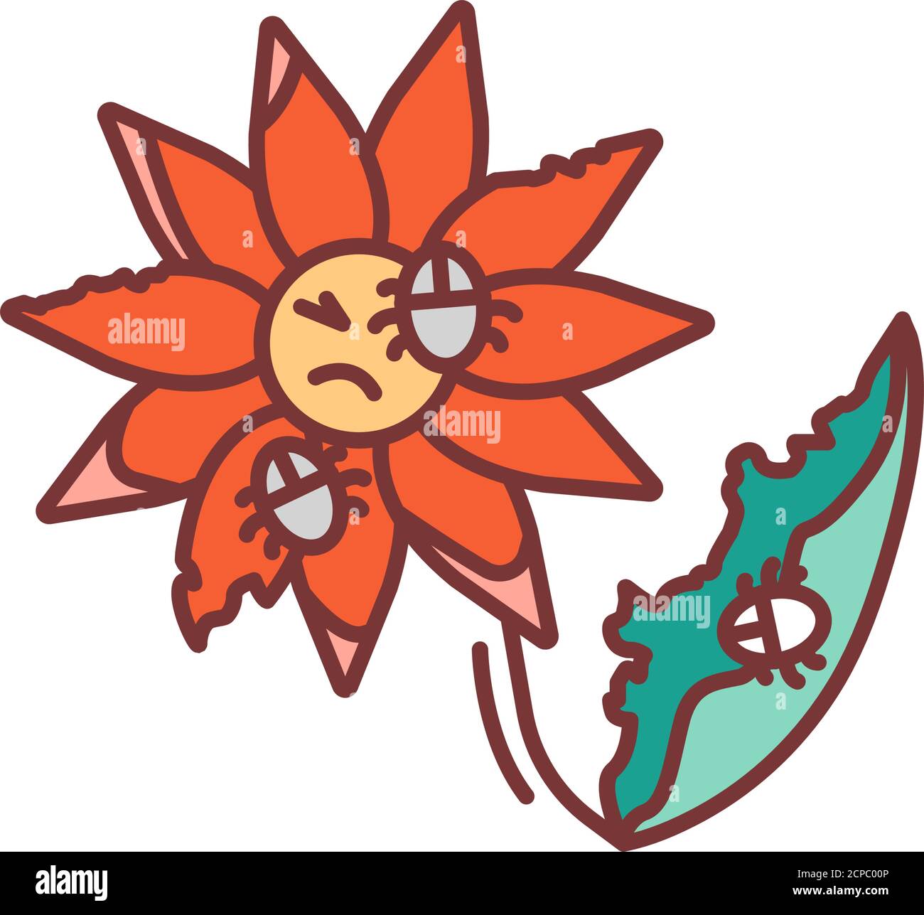 Schädlinge und Krankheiten in Blume Farbe Linie Symbol. Bakterien, die ...