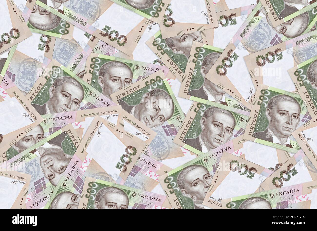 500 ukrainische hrywnias Scheine liegt im großen Haufen. Reiche Leben ...