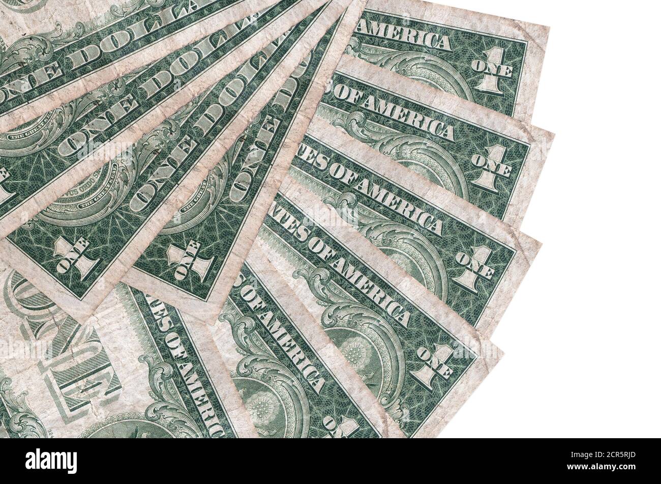 1 US-Dollar-Scheine liegt isoliert auf weißem Hintergrund mit ...