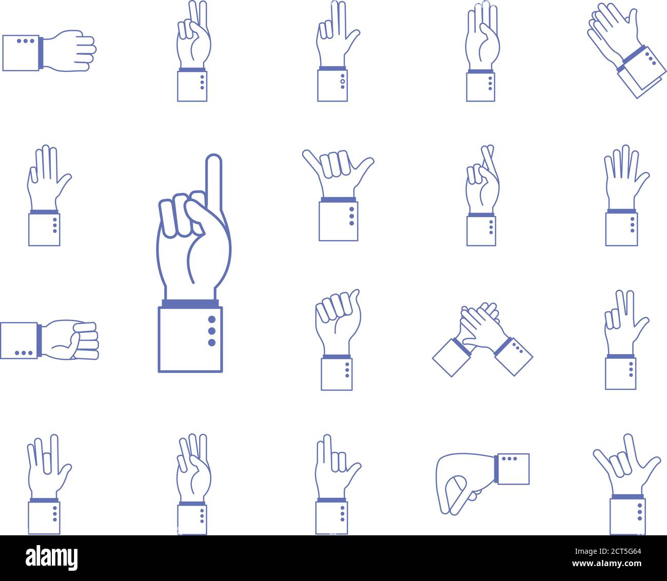 Hand Zeichen Sprache Alphabet Linie und füllen Stil Satz von Symbole ...
