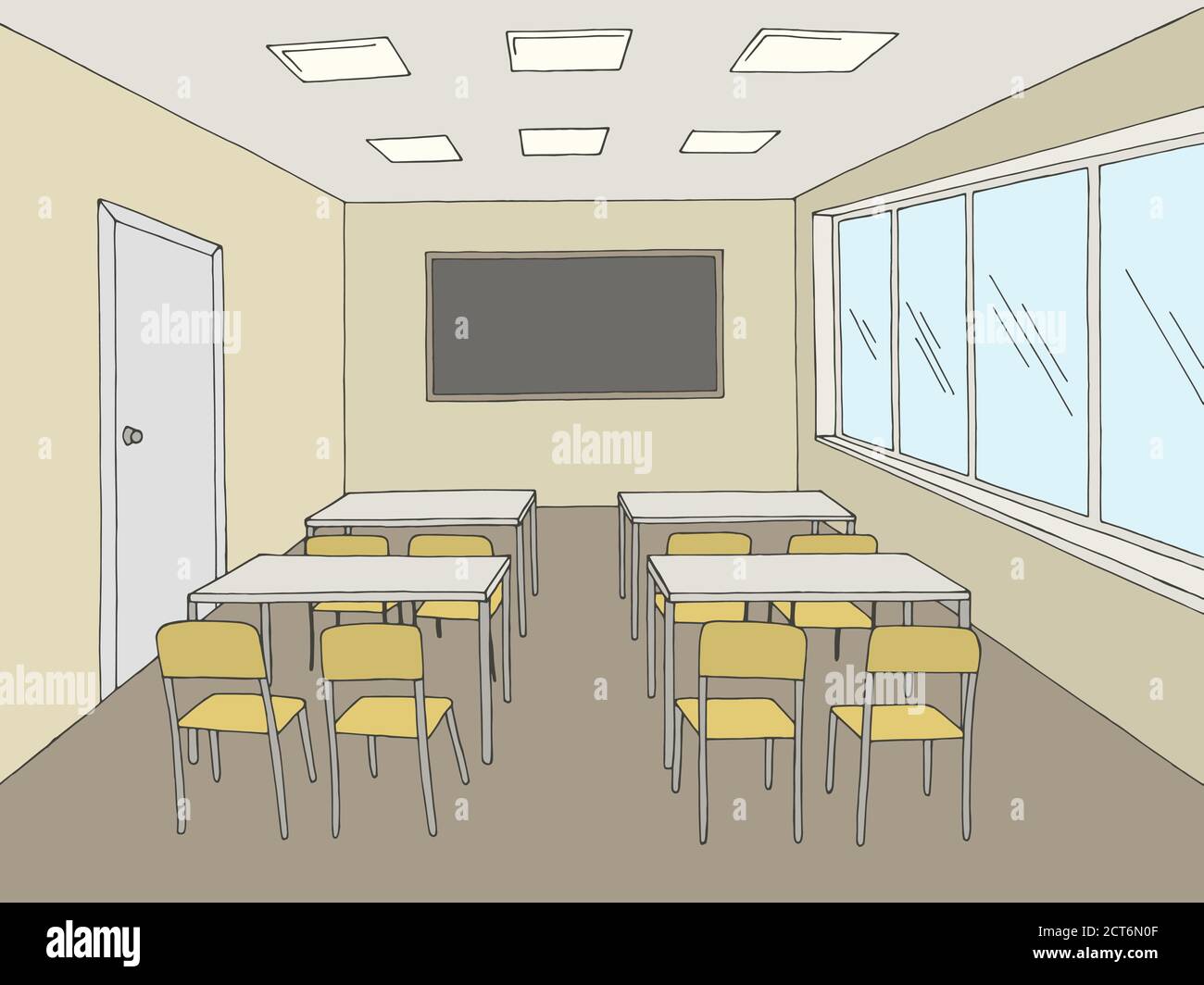 Klassenzimmer Grafik Farbe Schule Interieur Skizze Illustration Vektor ...