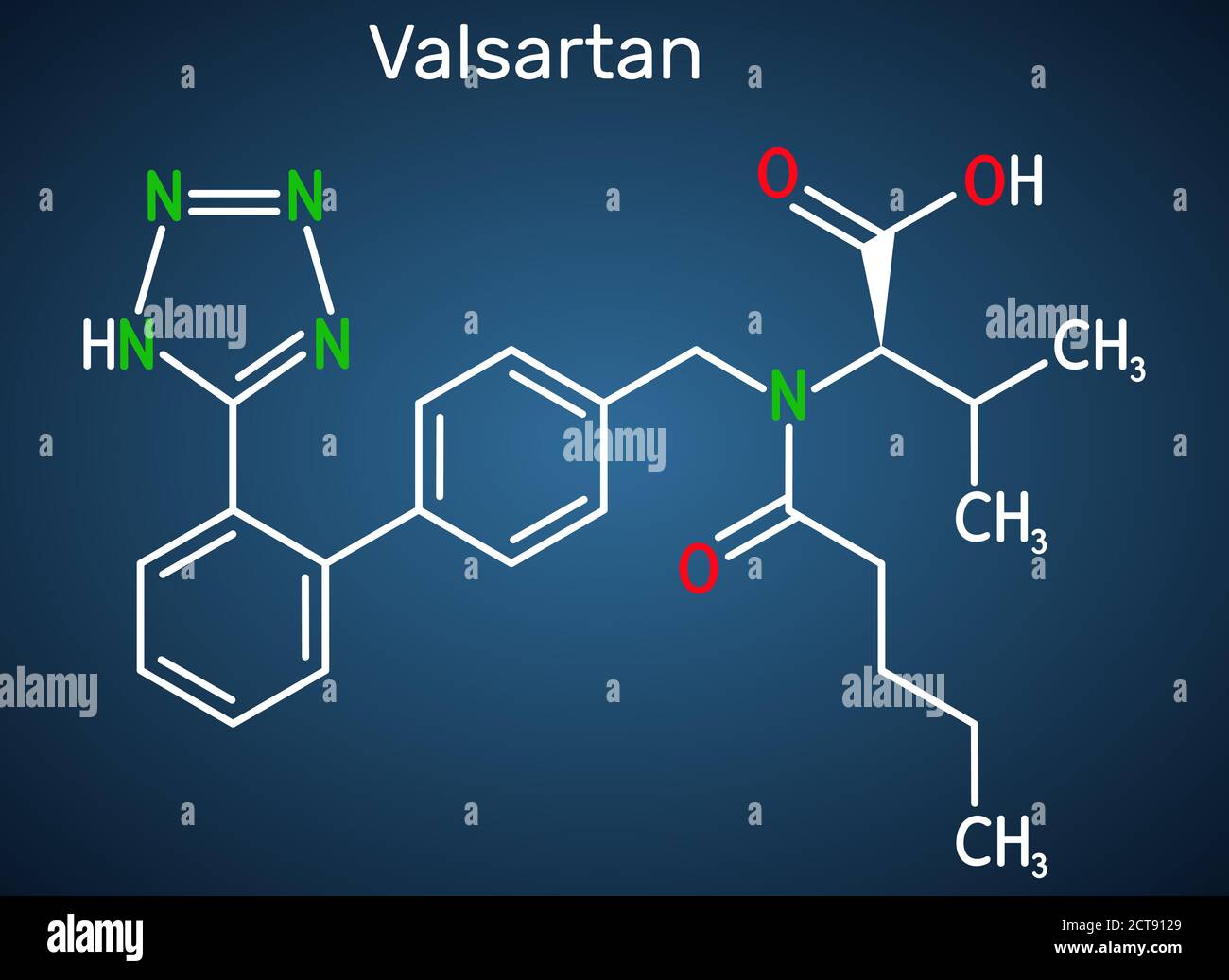Valsartan-Molekül. Es wird verwendet, um hohen Blutdruck ...