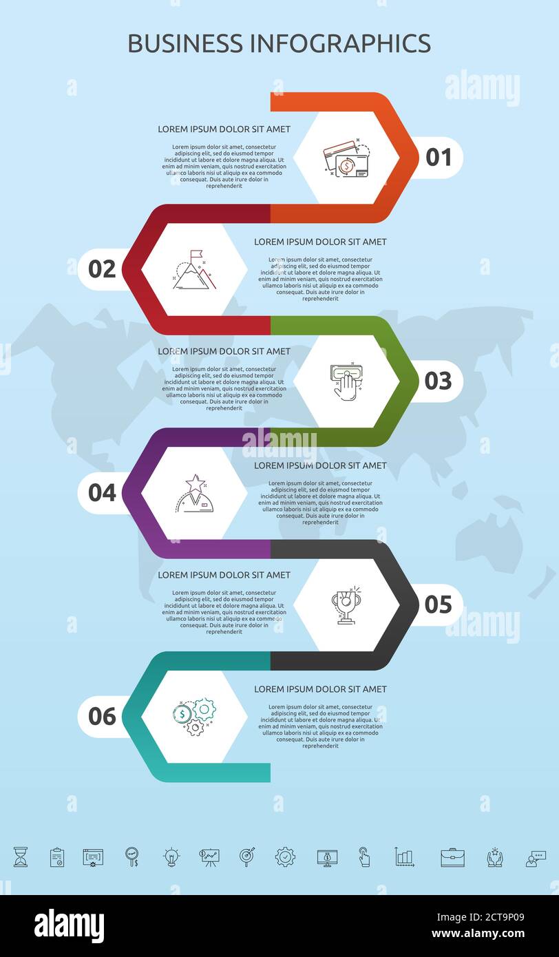 Vektor-Infografik-Schablone Sechsecke für sechs Symbole, Diagramm ...