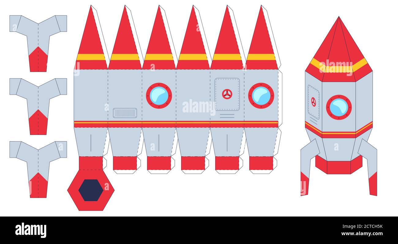 Rakete Papier geschnitten Spielzeug. Arbeitsblatt mit Rakete. Schneiden ...
