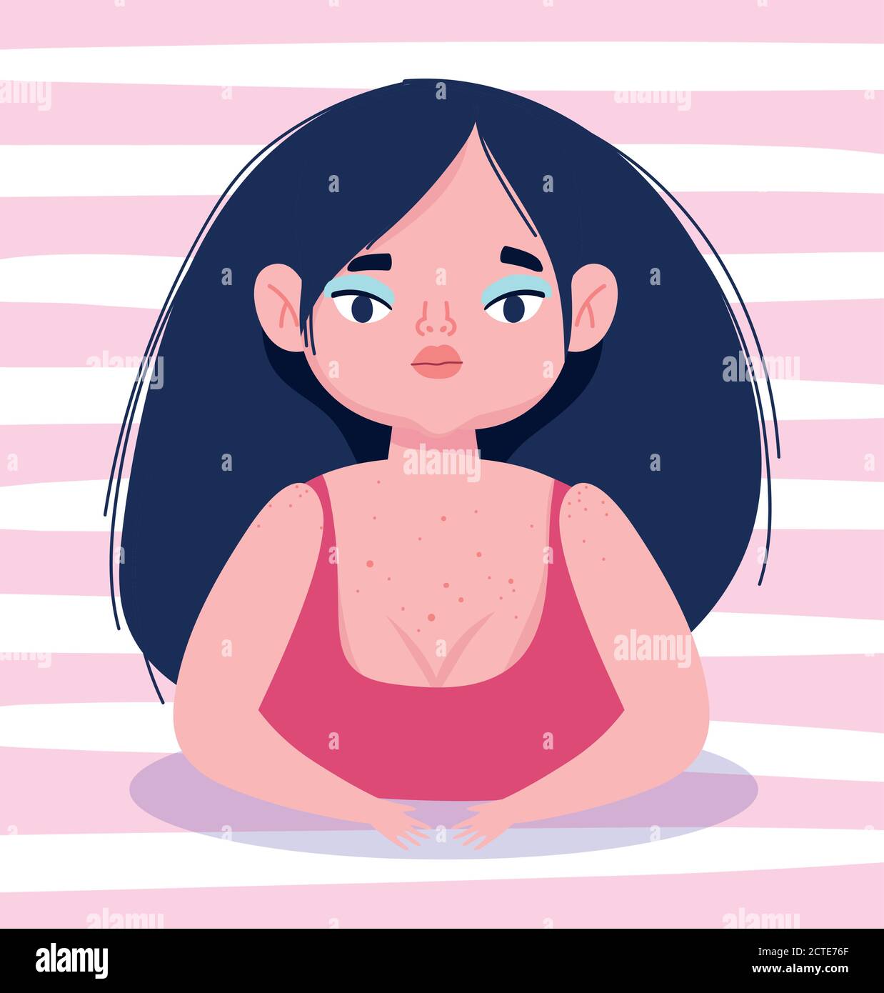 Perfekt unperfekt, Cartoon-Frau mit Sommersprossen auf ihrer Brust ...