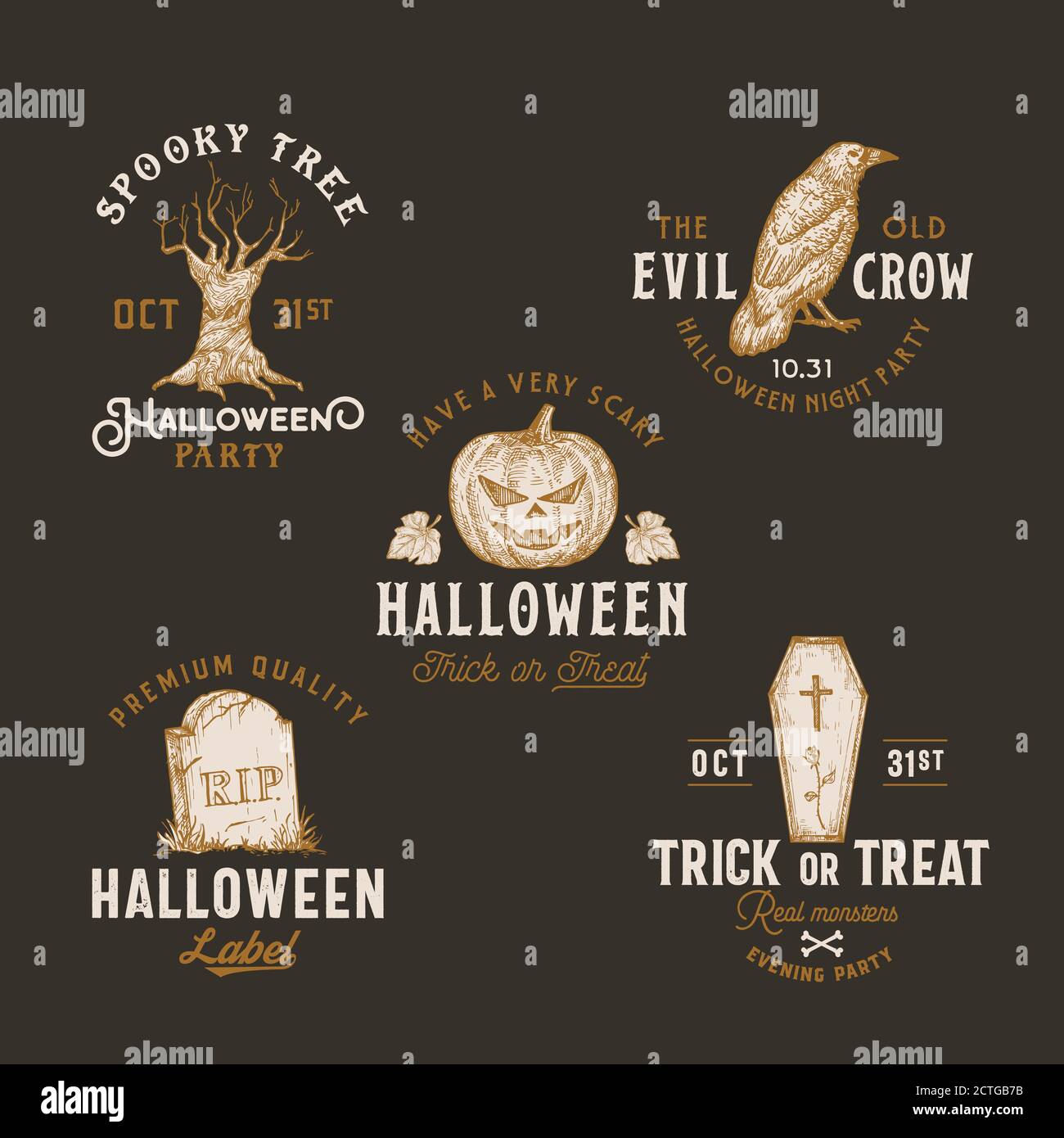 Vintage Style Halloween Logos oder Labels Template Set ...