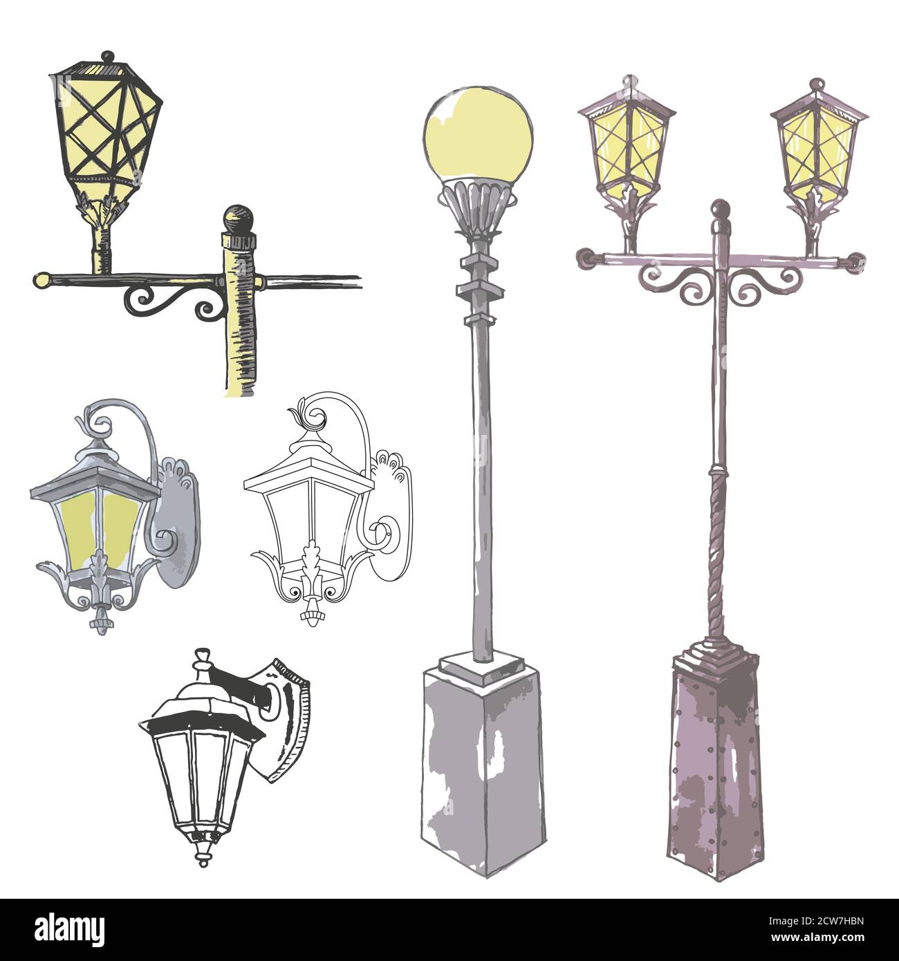 Street Lamp Post Drawing 107 Old Fashioned Street Lamp High Res Vector