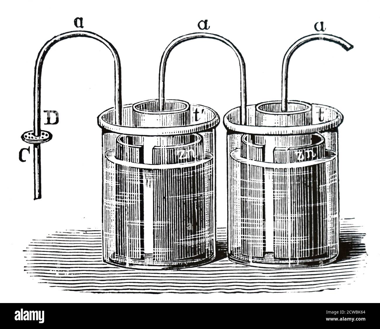 Gravur, die John Frederic Daniells Element in modifizierter Form darstellt, mit Zinkgehäuse und ...