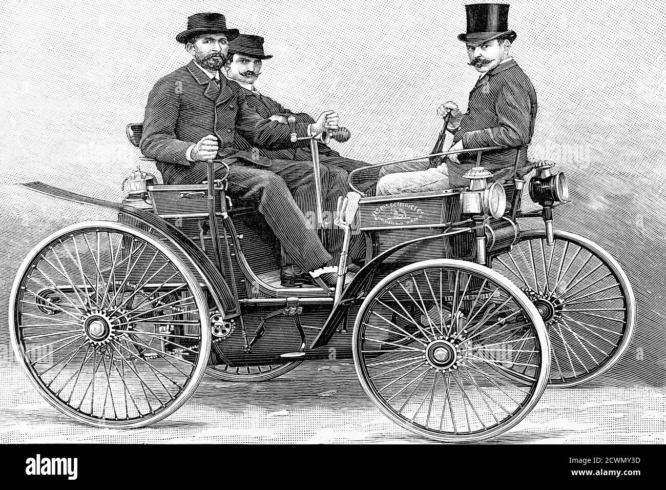Geburt des Automobils. Peugeot-Design, ölgetriebenes Auto, Erfindung ...