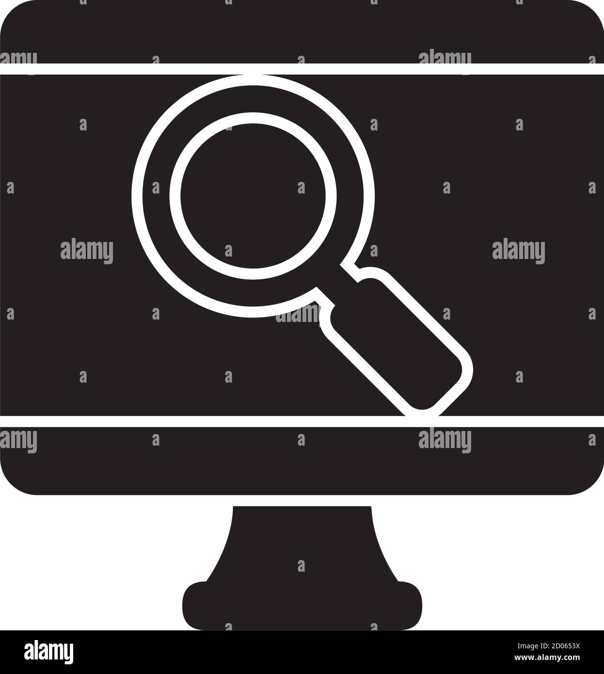 Computer mit Lupe Symbol, über weißem Hintergrund, Silhouette Stil ...