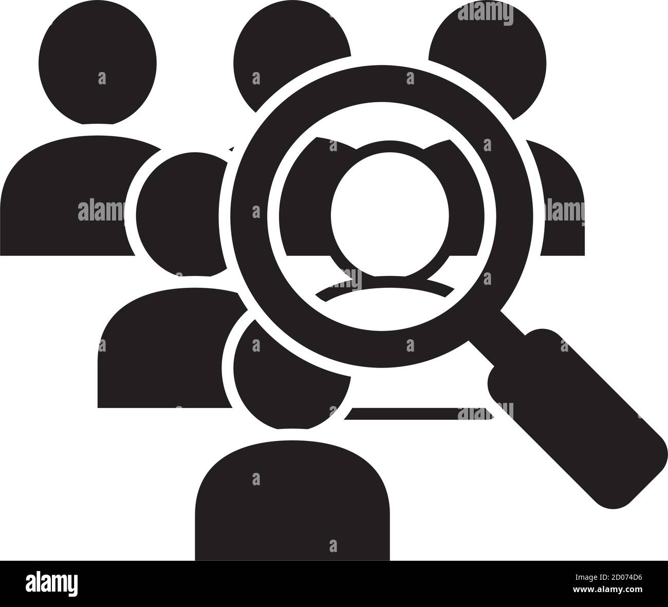 Menschen und Lupe auf weißem Hintergrund, Silhouette Stil, Vektor ...