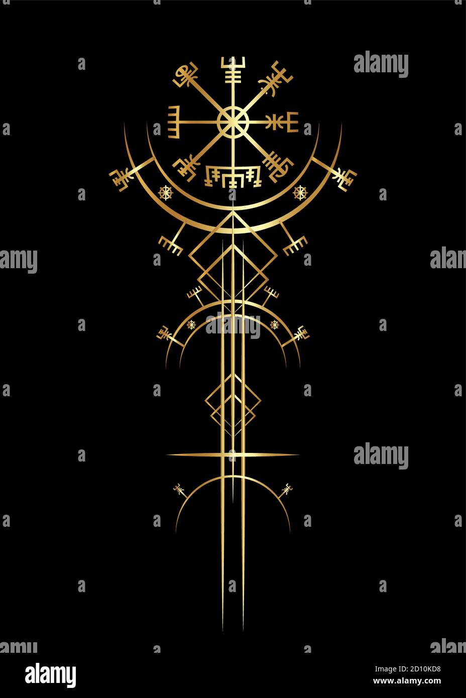 Magischer alter wikinger Art déco, magischer Kompass der Golden ...