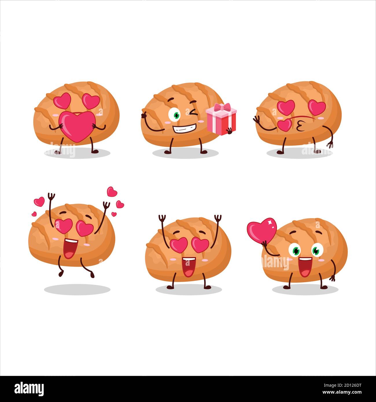 Bun Brot Cartoon-Figur mit Liebe niedlichen Emoticon Stock-Vektorgrafik ...