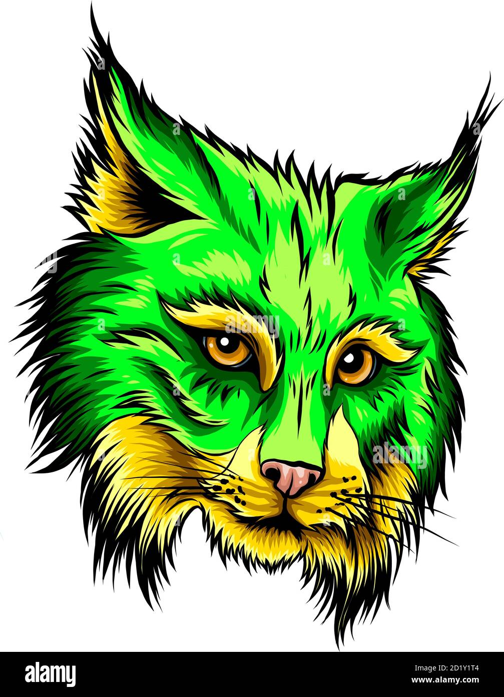 Die Abbildung zeigt ein wütendes Luchs-Gesicht. Das wilde Tier hat ...