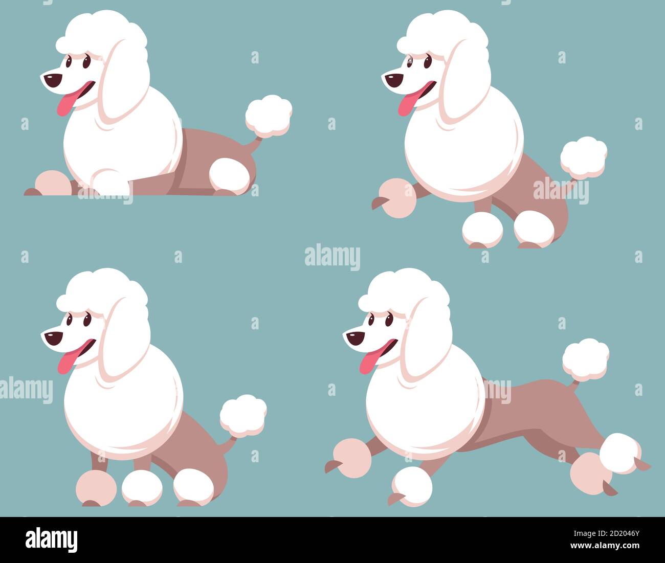 Pudel in verschiedenen Posen. Schöner Hund im Cartoon-Stil Stock ...