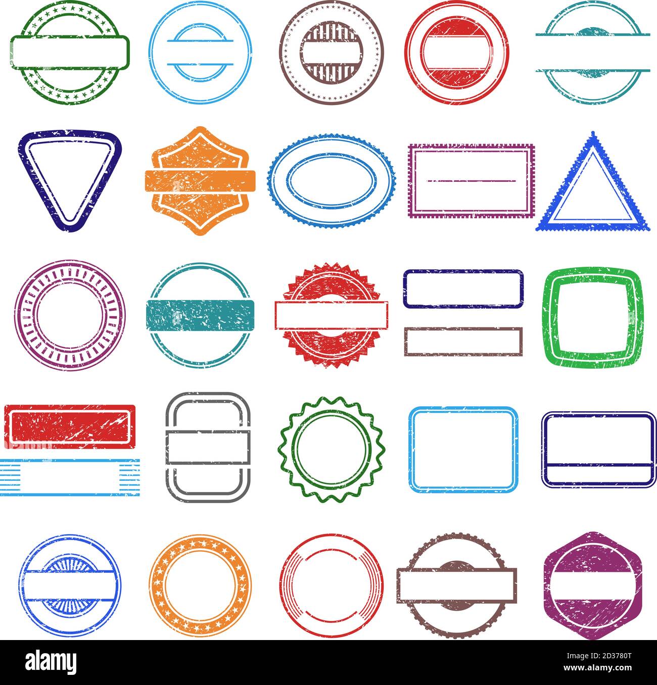 Stempel Gummirahmen. Runde und quadratische Kratzer Grunge Formen ...