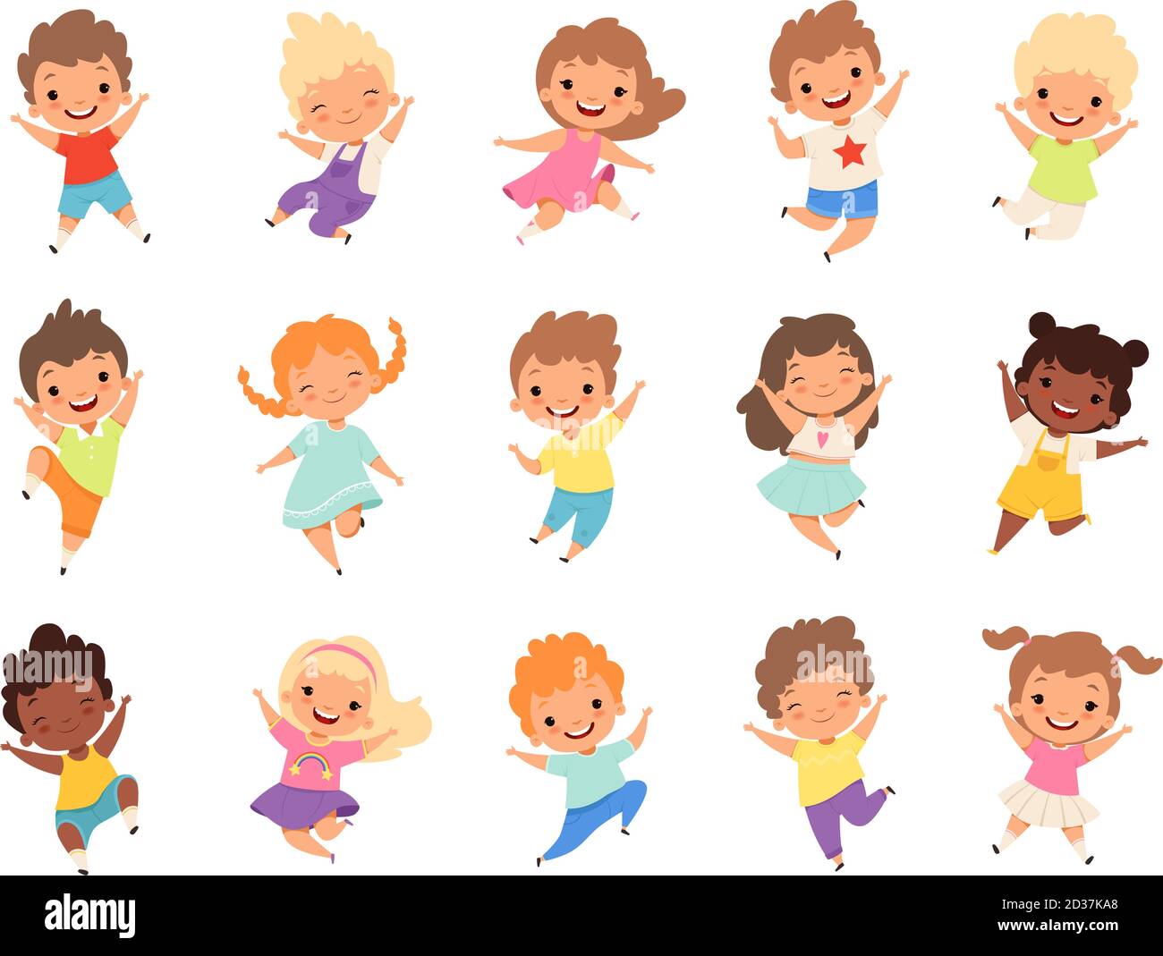 Springende Kinder. Glücklich lustige Kinder spielen und springen in ...