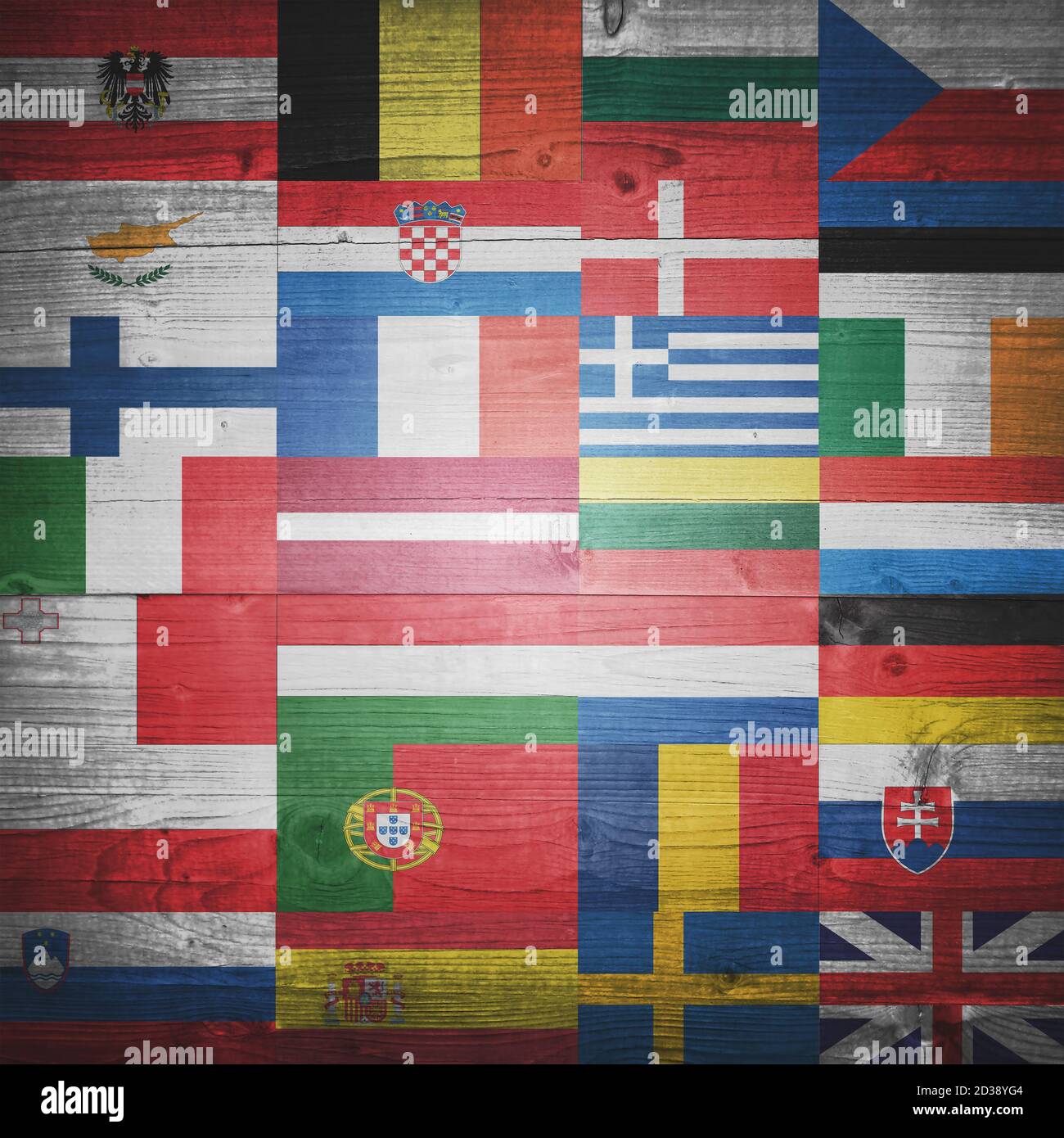 Alle Flaggen, EU-Mitgliedstaaten, Hintergrund, Textur, 3D-Illustration ...