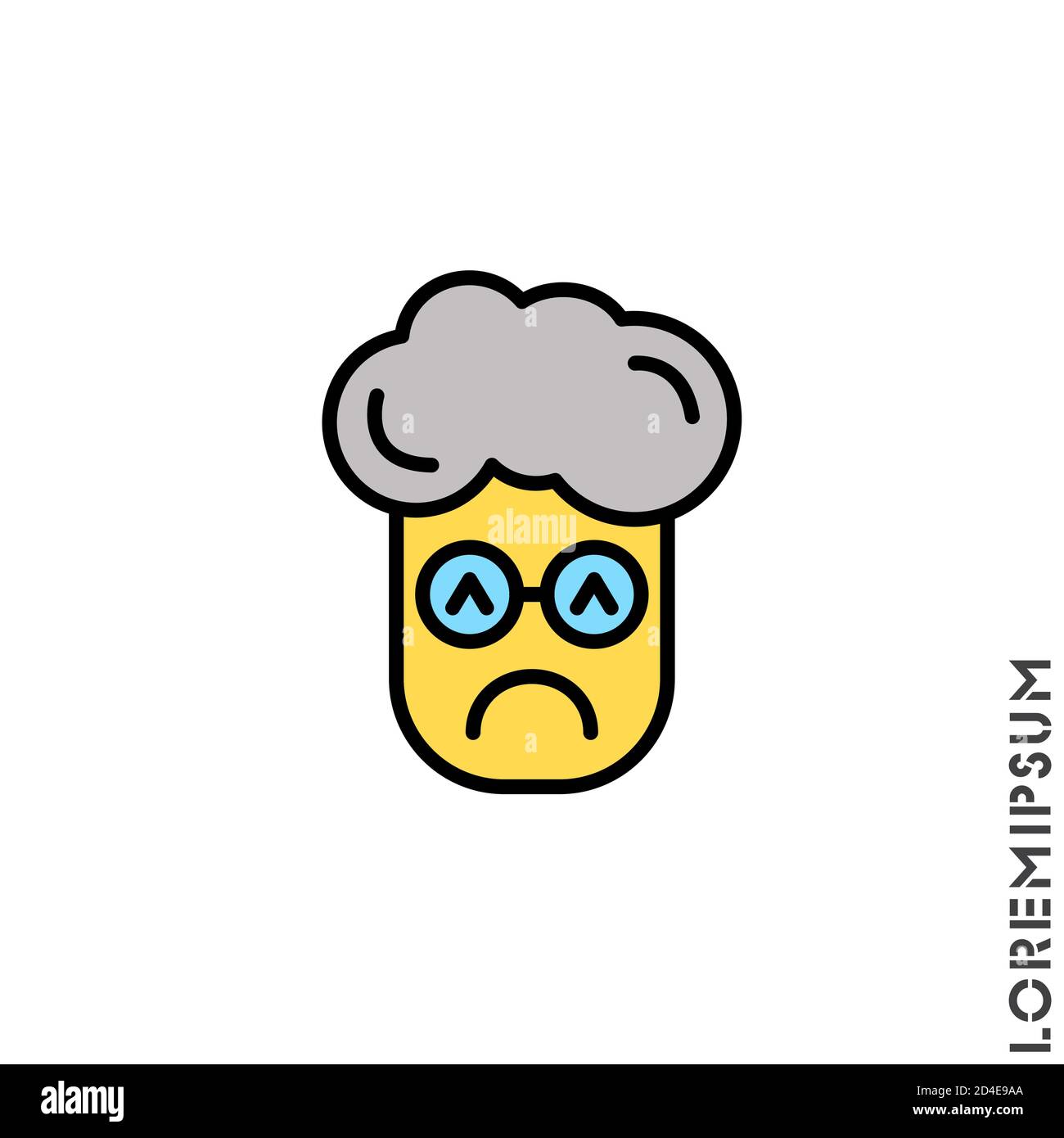Deprimiert, traurig, betonte gelbe Emoji-Junge, Mann Symbol Vektor ...