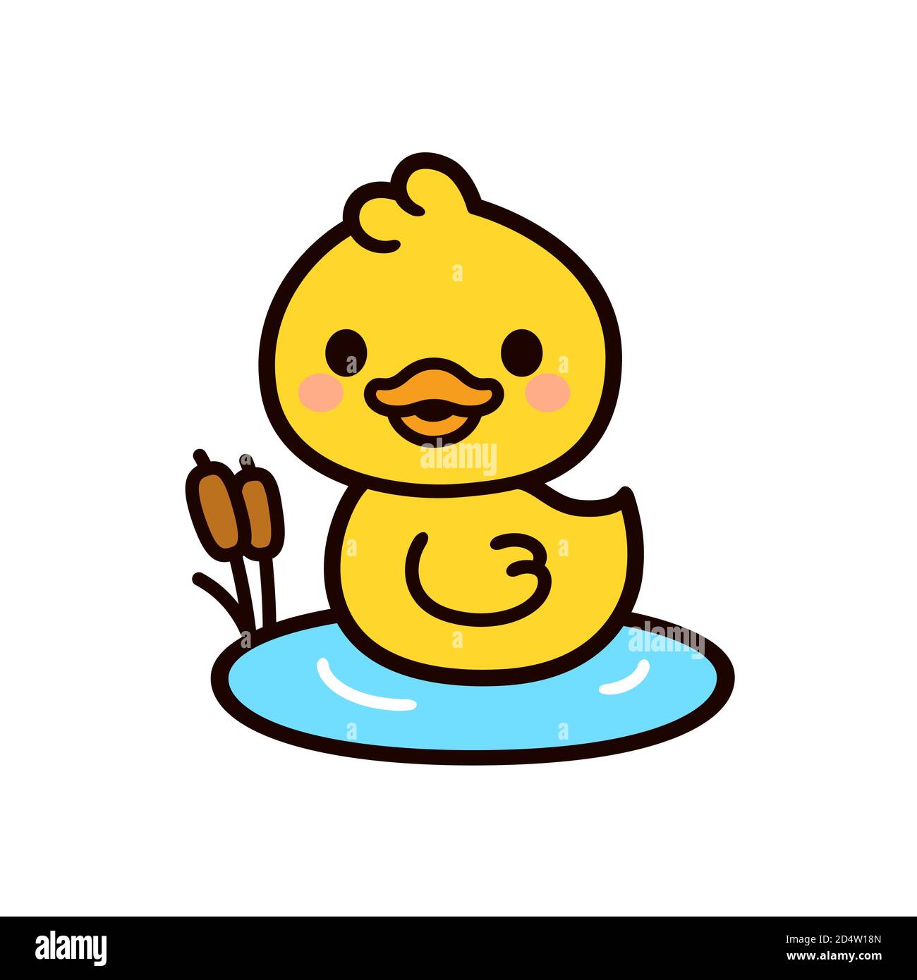 Nette Cartoon Baby Ente im Teich. Lustige gelbe Entlein in einfachen ...